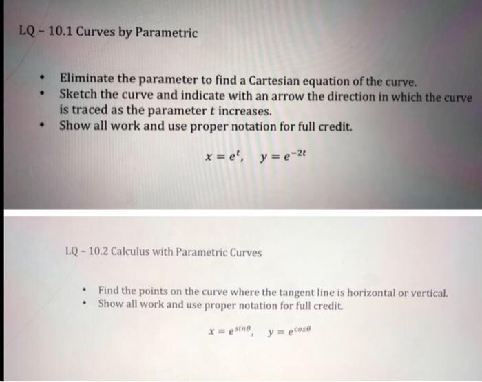 Solved LQ - 10.1 Curves by Parametric Eliminate the | Chegg.com