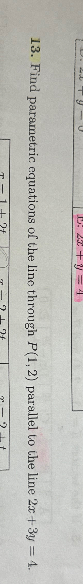 Solved Find parametric equations of the line through P(1,2) | Chegg.com