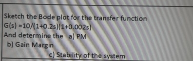 Solved Sketch the Bode plot for the transfer function | Chegg.com