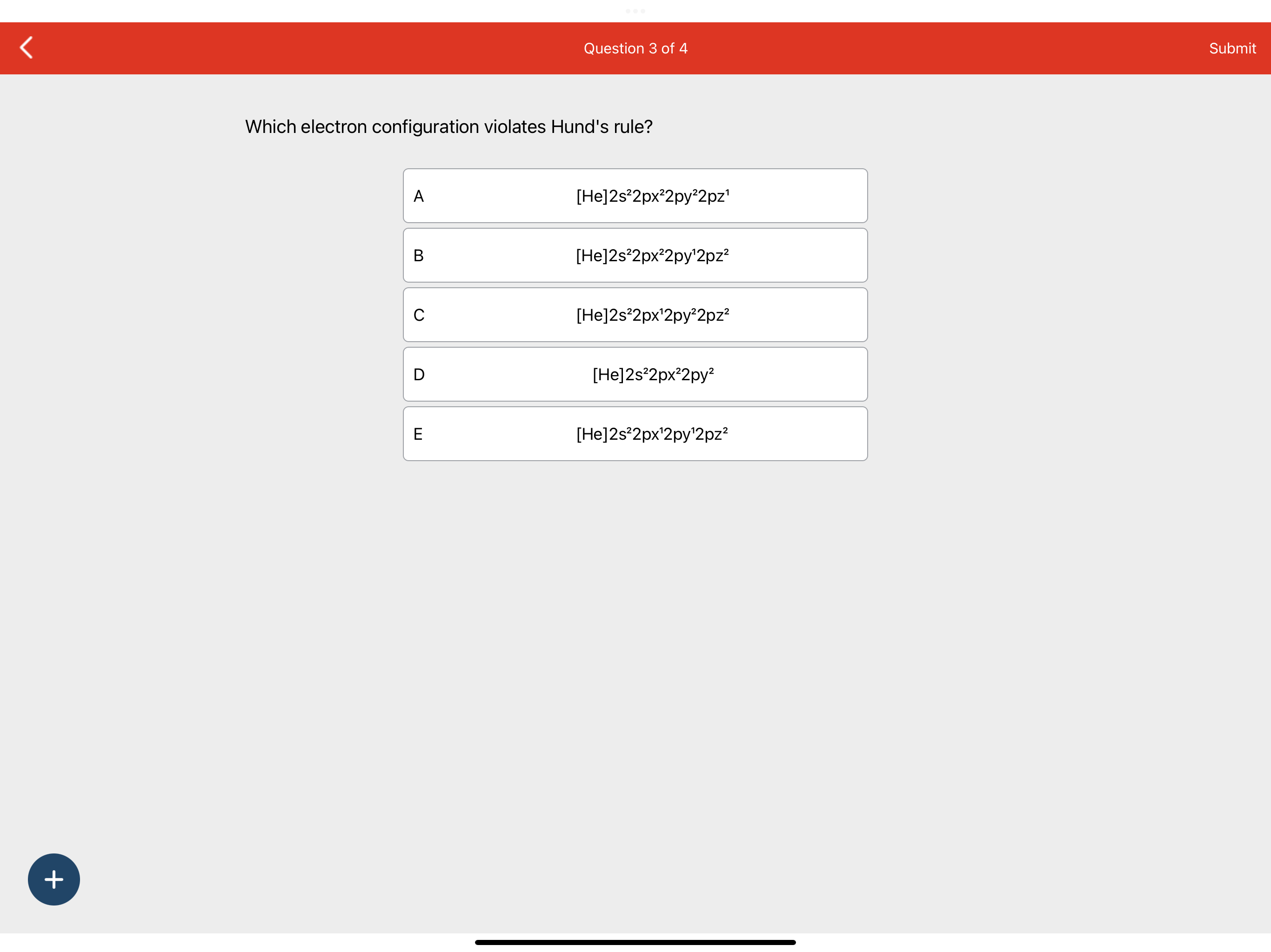 Solved Question 3 ﻿of 4SubmitWhich electron configuration | Chegg.com
