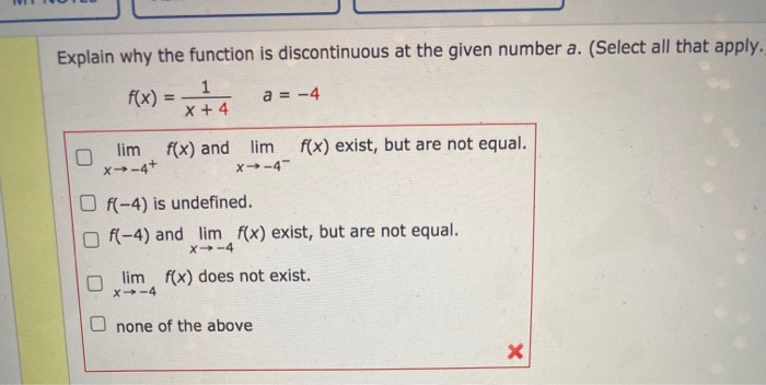 Solved Explain why the function is discontinuous at the | Chegg.com
