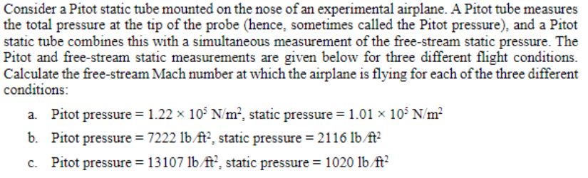 Solved Consider a Pitot static tube mounted on the nose of | Chegg.com