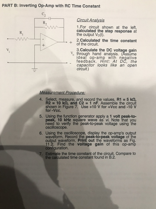 Solved PART B: Inverting Op-Amp with RC Time Constant | Chegg.com