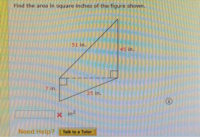 Solved Find the area in square inches of the figure shown | Chegg.com