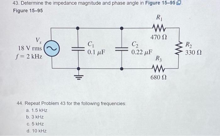 Solved 43. Determine the impedance magnitude and phase angle | Chegg.com