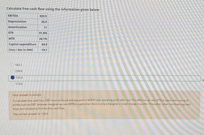 Solved Calculate free cash flow using the information given | Chegg.com