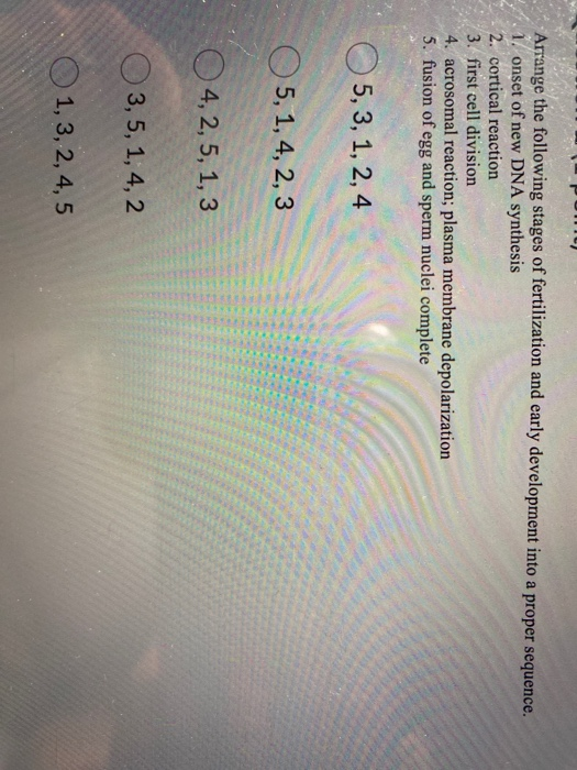 Solved Arrange the following stages of fertilization and | Chegg.com