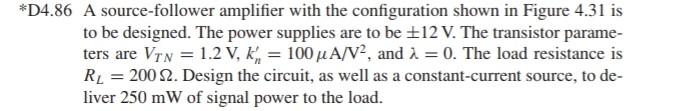 Solved 86 A source-follower amplifier with the configuration | Chegg.com