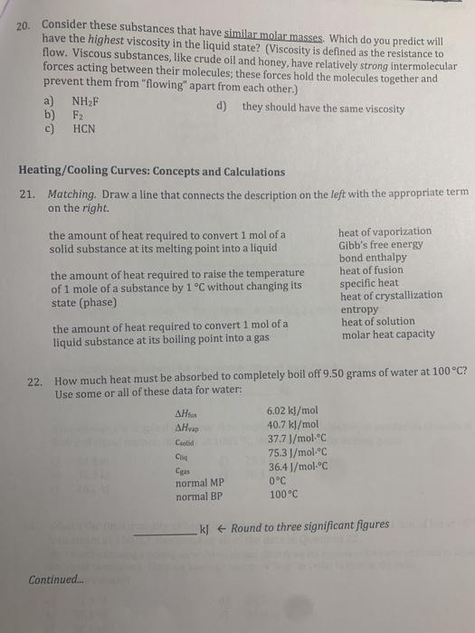 Solved 20. Consider these substances that have similar molar | Chegg.com