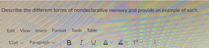 Solved Describe the different forms of nondeclarative memory | Chegg.com