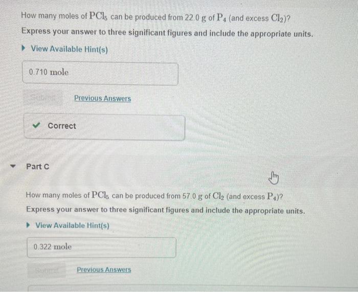 Solved How many moles of PCl5 can be produced from 22.0 g of | Chegg.com