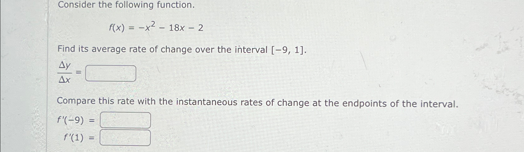Solved Consider the following function.f(x)=-x2-18x-2Find | Chegg.com