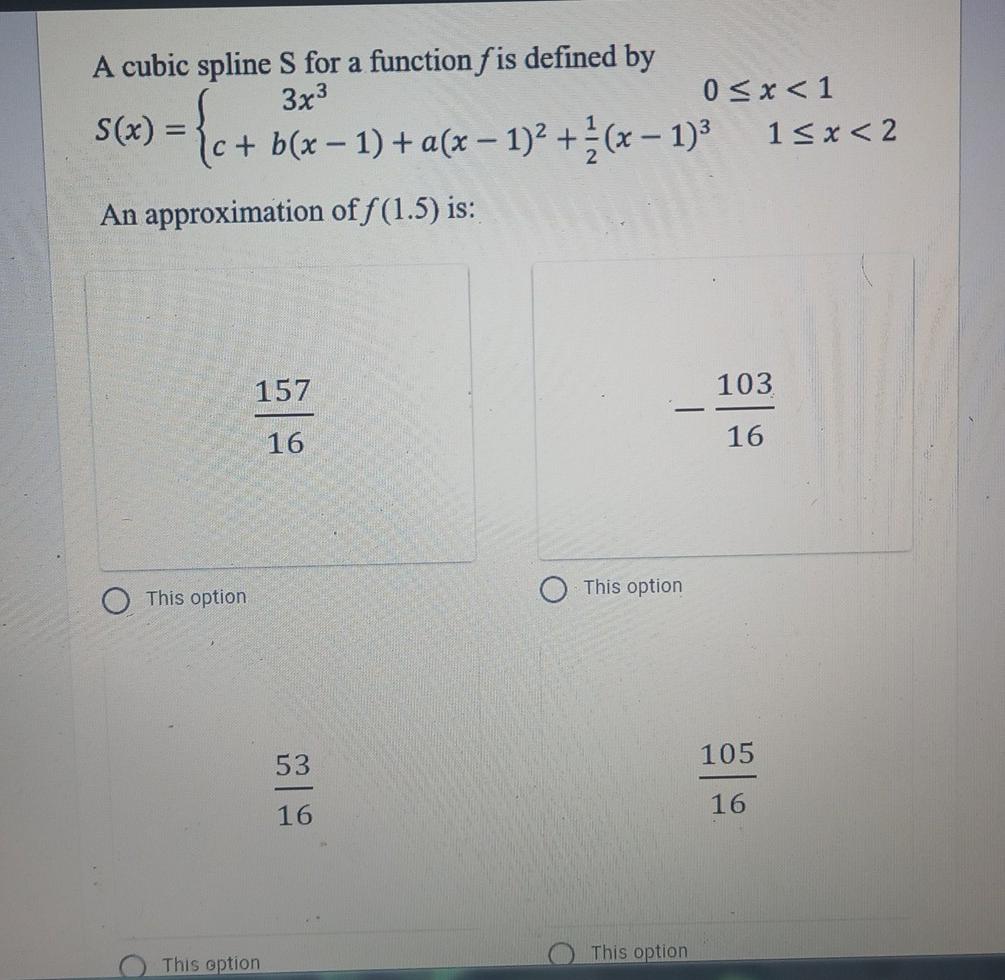 Solved 3x3 A cubic spline S for a function f is defined by 0 | Chegg.com
