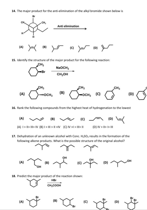 Solved 14. The major product for the anti-elimination of the | Chegg.com