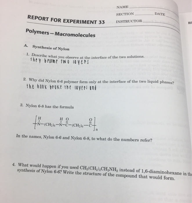 Solved NAME DATE SECTION REPORT FOR EXPERIMENT 33 RI | Chegg.com