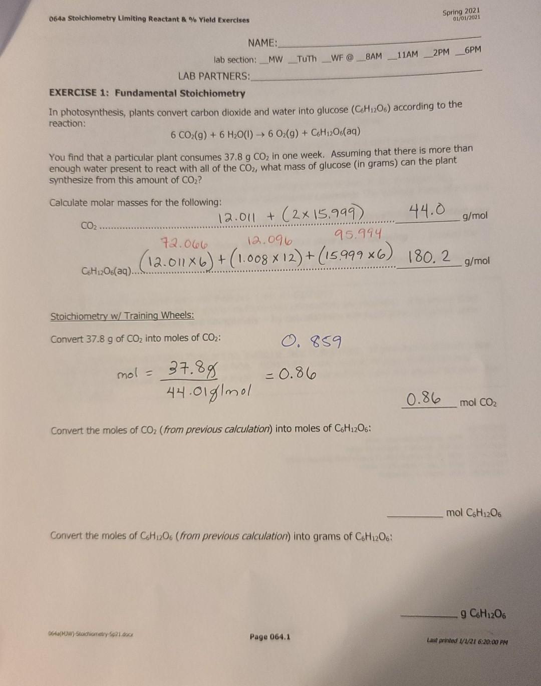 Solved 064a Stoichiometry Limiting Reactant & % Yield | Chegg.com