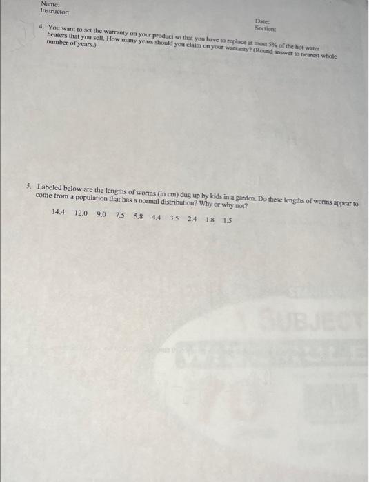 Solved Date: Section: 4. You want to set the wisranty on | Chegg.com
