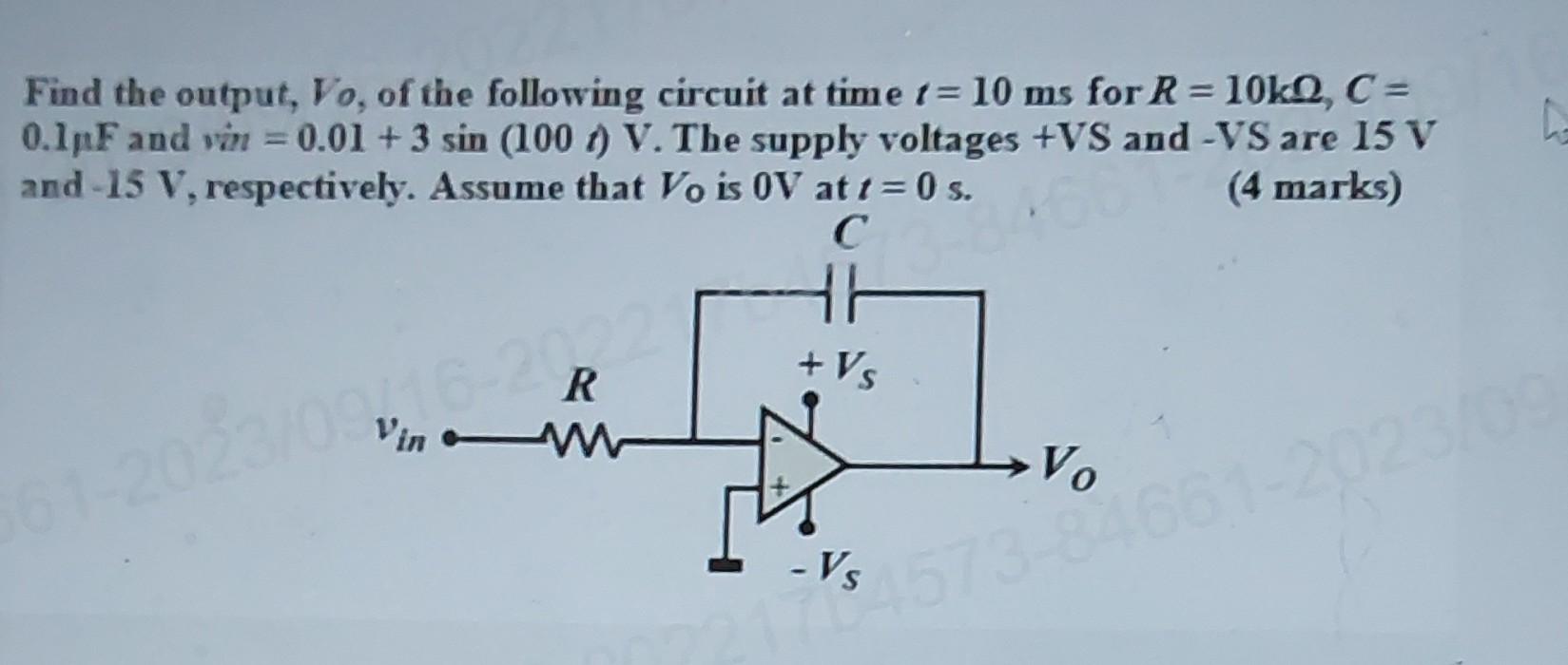 Find the output, Vo, of the following circuit at time | Chegg.com