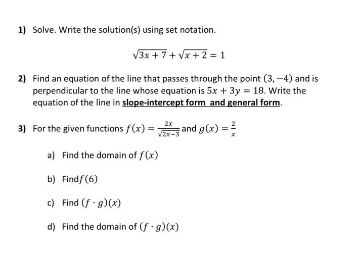 Solved 1) Solve. Write the solution(s) using set notation. | Chegg.com