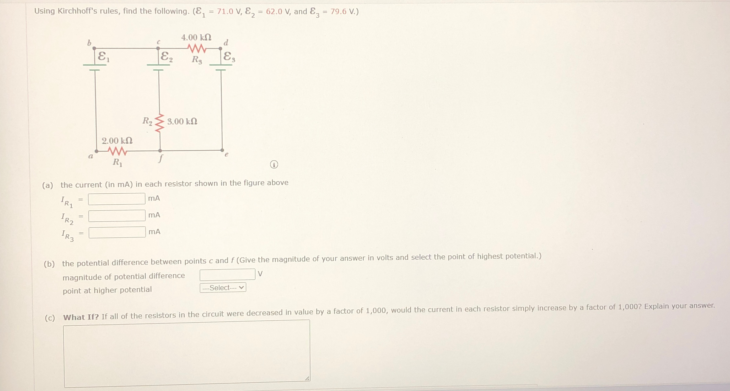 Solved Using Kirchhoff's rules, find the following. , ﻿and | Chegg.com