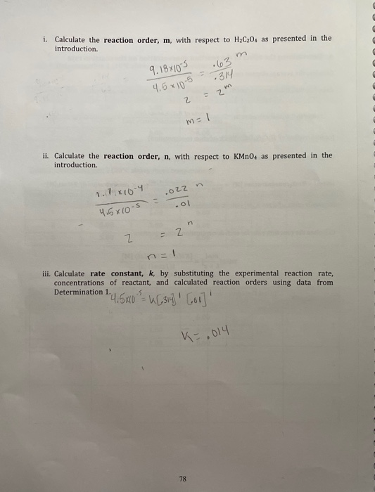 Solved i. Calculate the reaction order, m, with respect to | Chegg.com