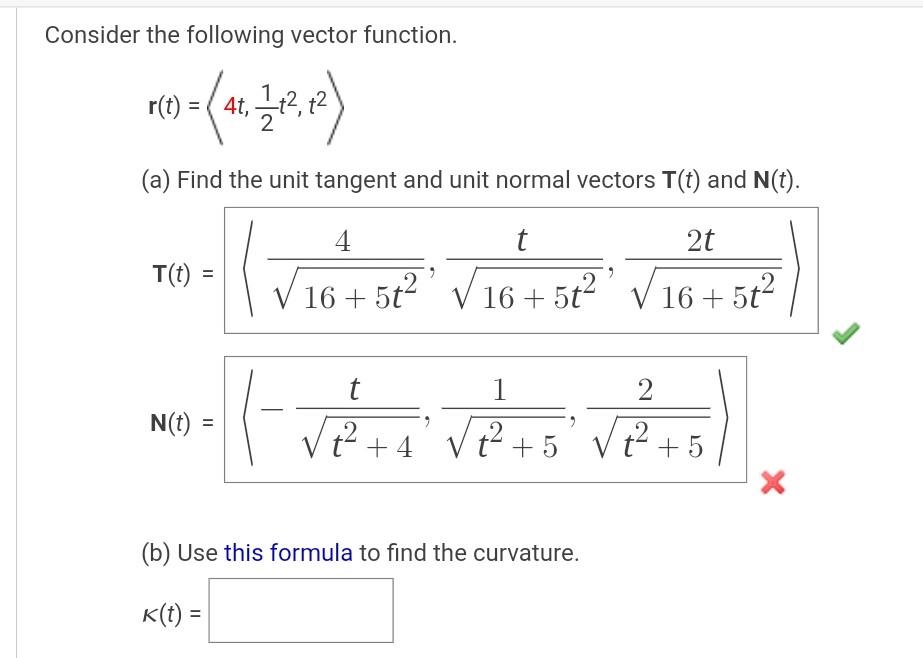 Solved Consider the following vector function. r(t) = 4t, | Chegg.com