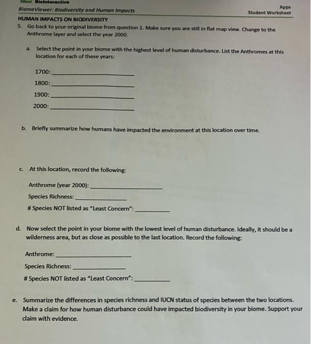 Solved hind BloInteractive BiomeViewer: Biodiversity and | Chegg.com