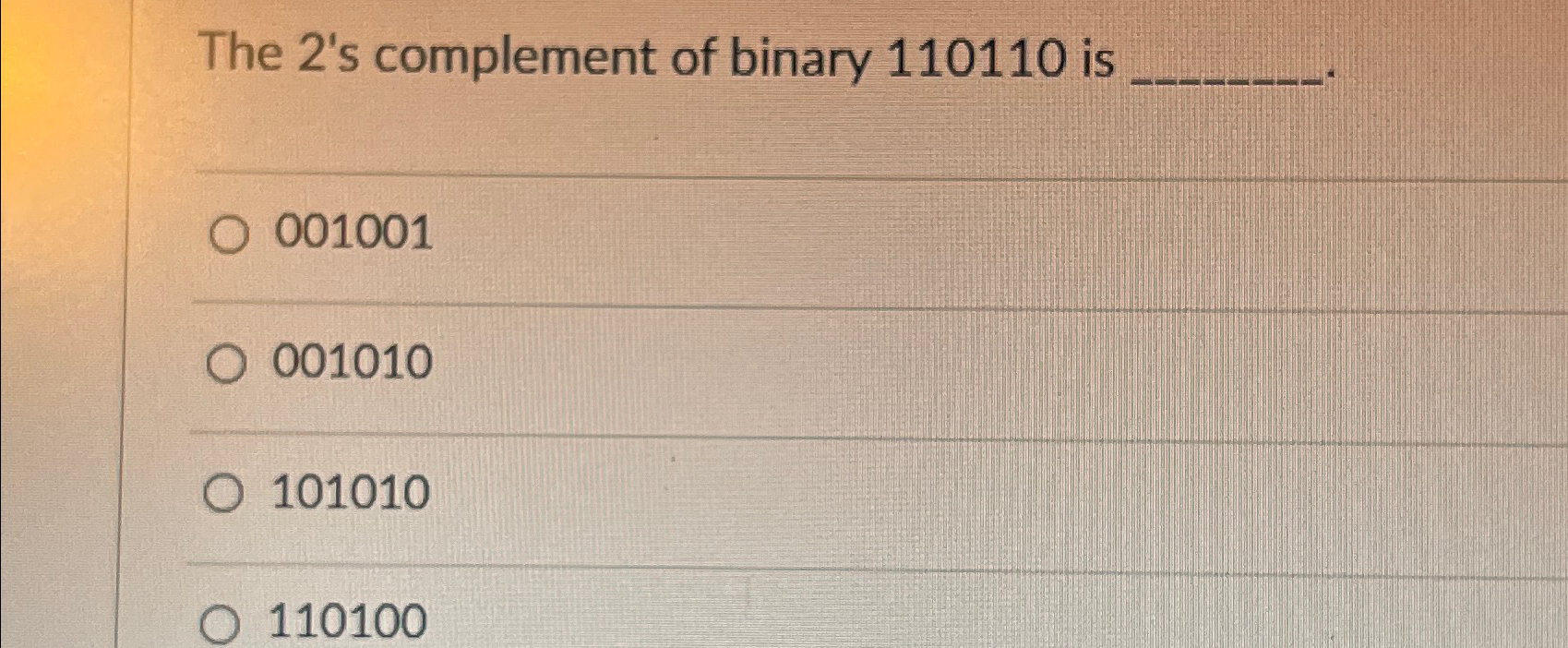Solved The 2's complement of binary 110110 | Chegg.com