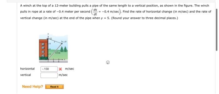 Solved A winch at the top of a 12-meter building pulls a | Chegg.com