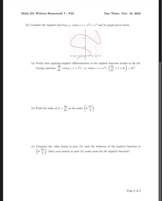 Solved Math 251 Written Homework 7 - F23 Due Thurs. Nov, 16, | Chegg.com