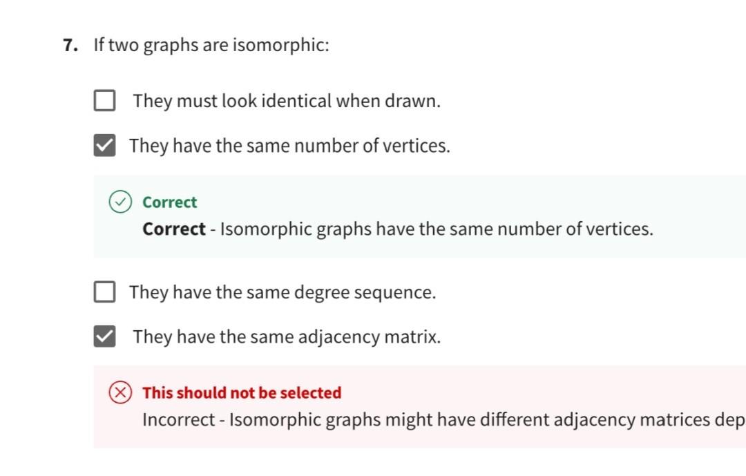 Solved 7. If two graphs are isomorphic: They must look | Chegg.com