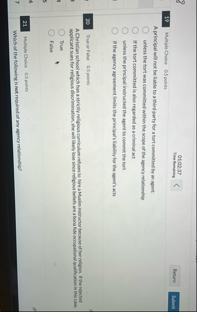 Solved 01:02:37Time Remaining19 ﻿Multiple Choice 0.5 | Chegg.com