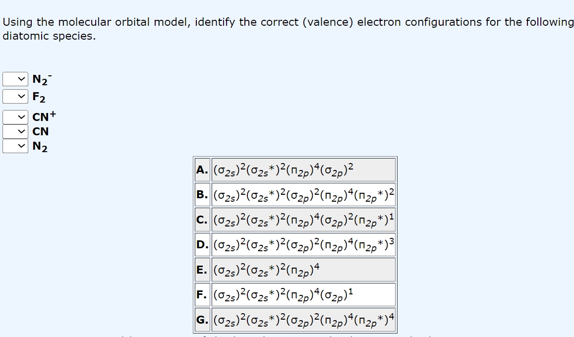 Solved Using the molecular orbital model, identify the | Chegg.com