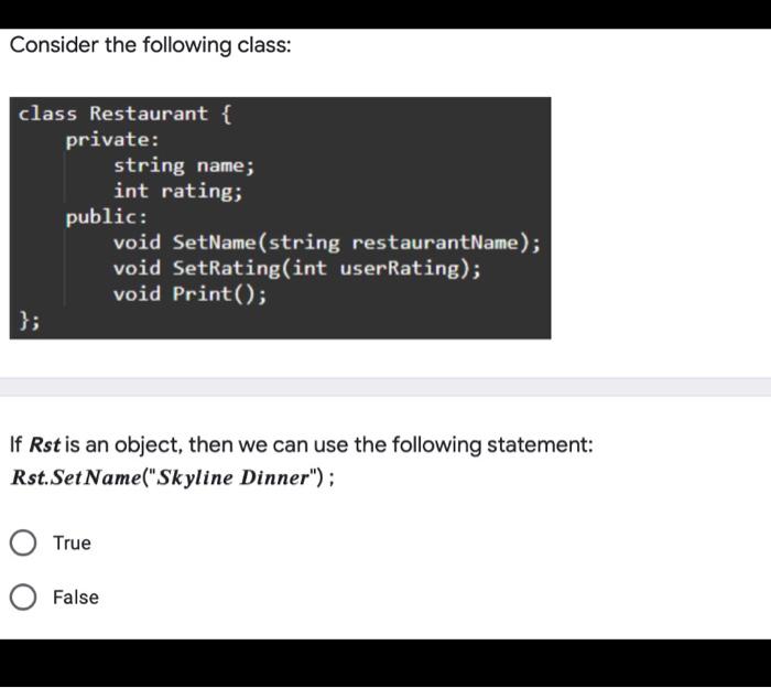 Solved Consider the following class: class Restaurant { | Chegg.com