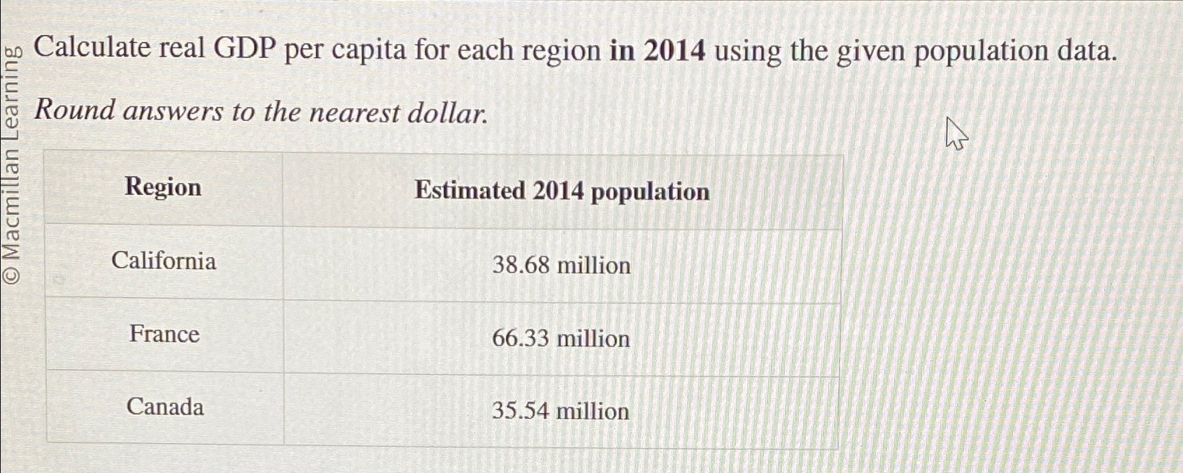 Solved Calculate real GDP per capita for each region in 2014 | Chegg.com