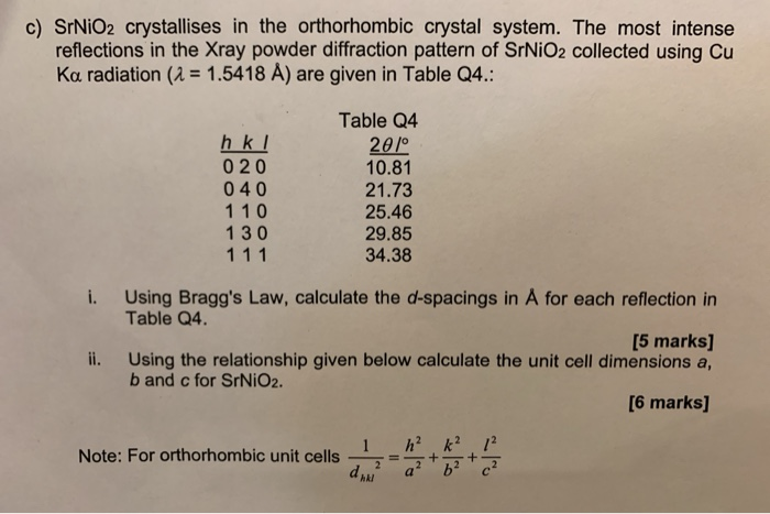 Solved c) SrNiO2 crystallises in the orthorhombic crystal | Chegg.com