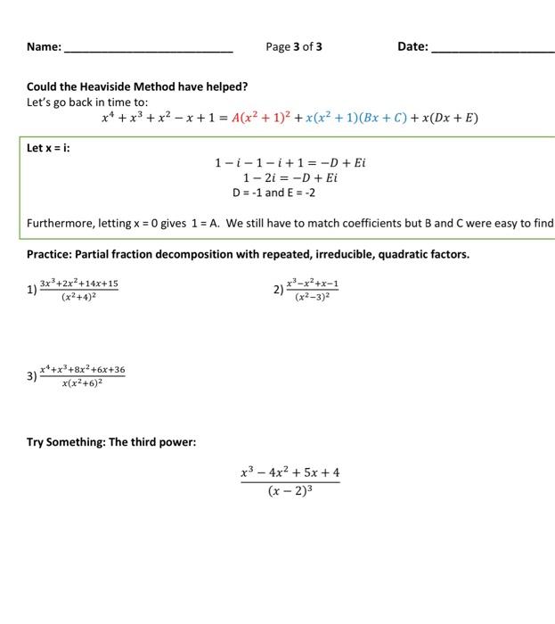 Solved Could the Heaviside Method have helped? Let's go back | Chegg.com