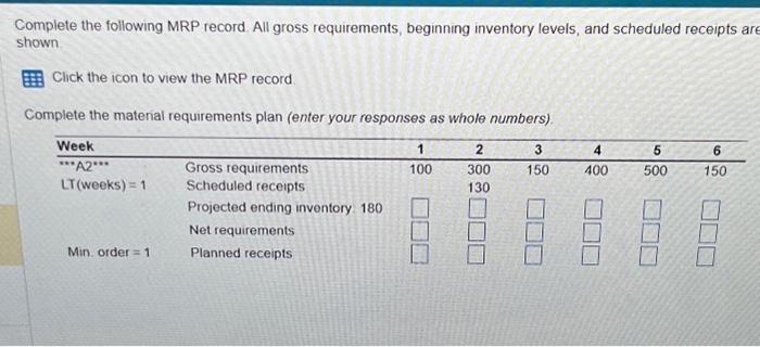 Solved Complete the following MRP record. All gross | Chegg.com