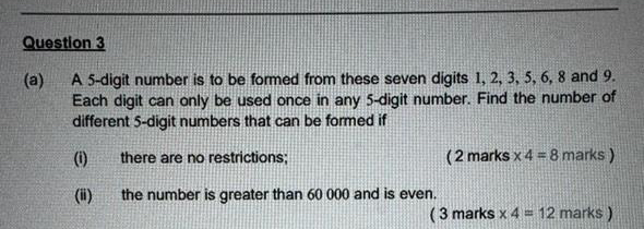 Solved Question 3(a) ﻿A 5 -digit number is to be formed from | Chegg.com