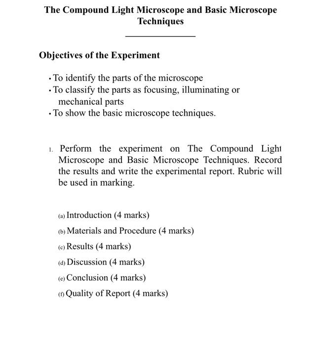 Solved The Compound Light Microscope and Basic Microscope | Chegg.com