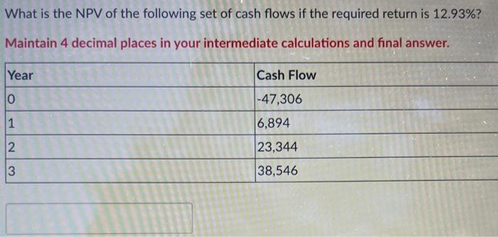 Solved What is the NPV of the following set of cash flows if | Chegg.com