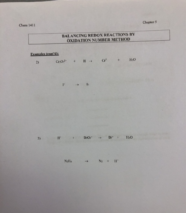 Solved Chem 1411 Chapter 5 BALANCING REDOX REACTIONS BY | Chegg.com