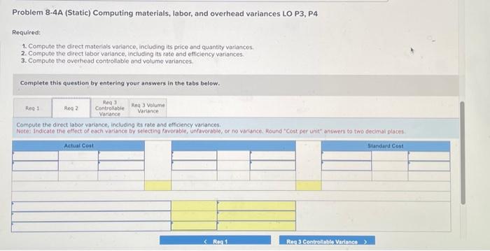 Solved Problem 8-4A (Static) Computing materials, labor, and | Chegg.com