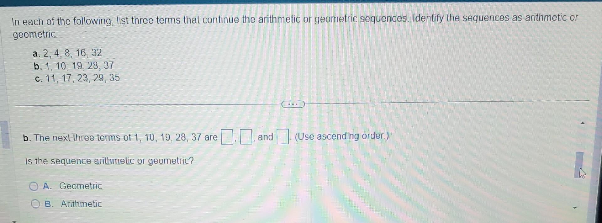 Solved In each of the following, list three terms that | Chegg.com