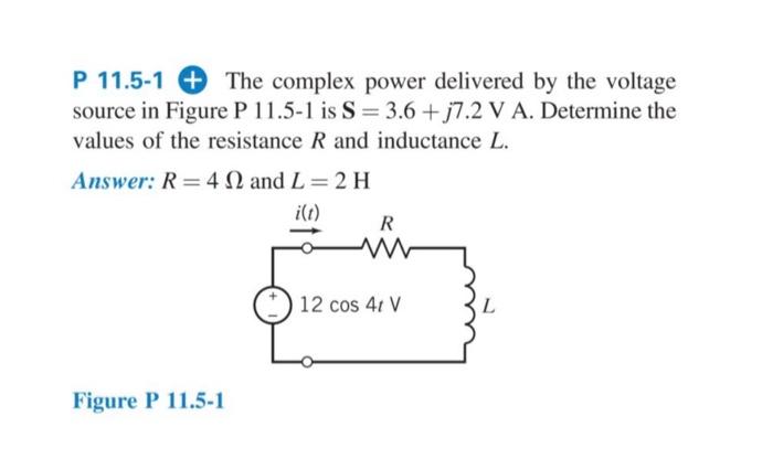 Solved P 11.5-1 + The complex power delivered by the voltage | Chegg.com