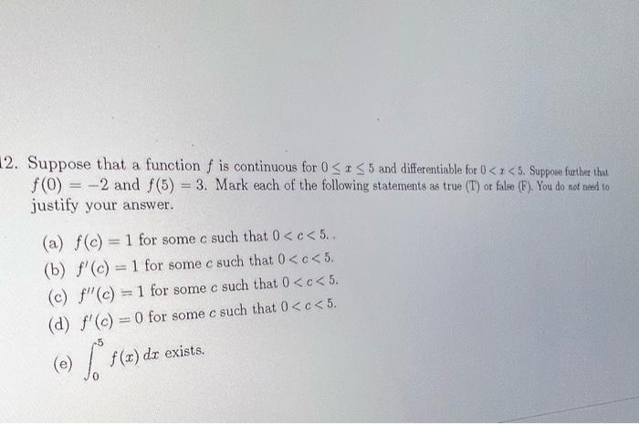 Solved 2. Suppose that a function f is continuous for 0≤x≤5 | Chegg.com
