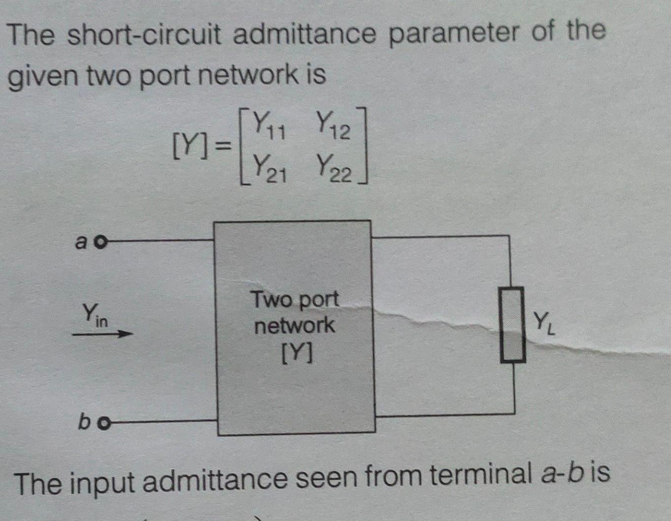 Solved The short-circuit admittance parameter of the given | Chegg.com