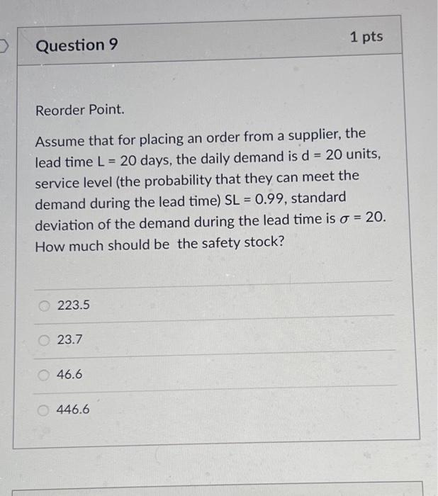 Solved Reorder Point. Assume that for placing an order from | Chegg.com