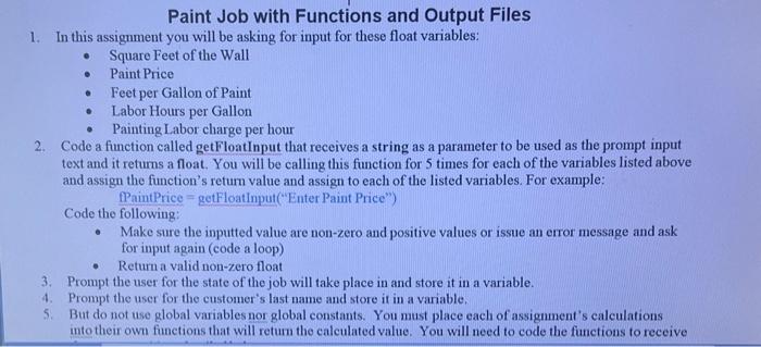 Solved Paint Job with Functions and Output Files 1. In this | Chegg.com
