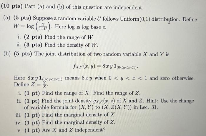 Solved 10 pts) Part (a) and (b) of this question are | Chegg.com